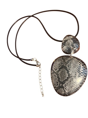 Vintage Y2K Large Snake Print Acrylic Pendant Necklace Black Leather ...