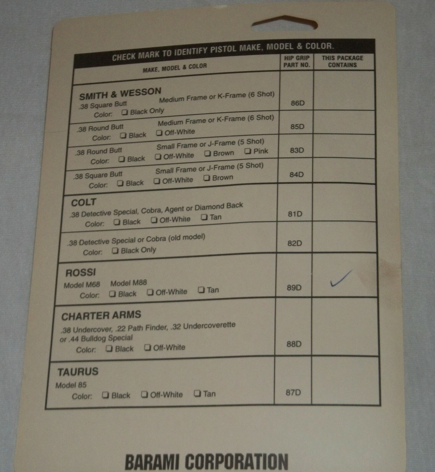 Barami Hip Grip Natural #89-D Rossi Model M68 M88 Pistol Handle Holster ...