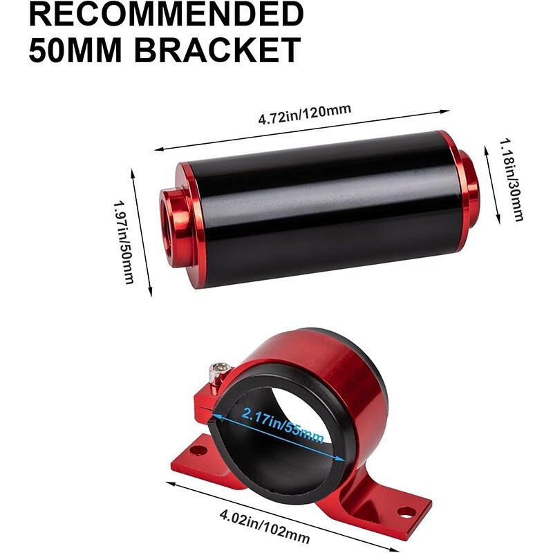 High Flow Inline Fuel Filter 100 Micron Cleanable AN6 8 AN10 Adapter ...
