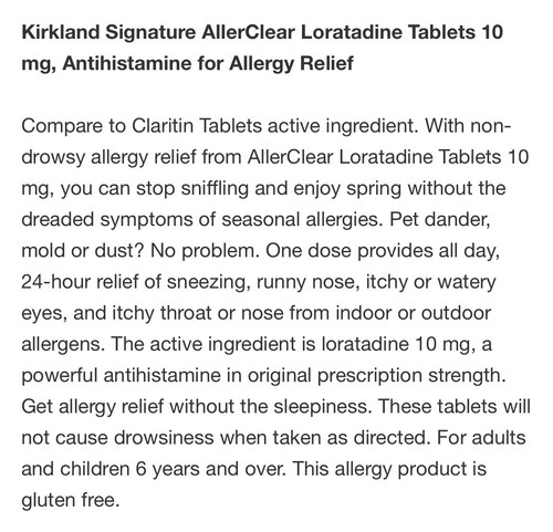 Kirkland Signature Non-Drowsy AllerClear Antihistamine 10 mg., 365 ...