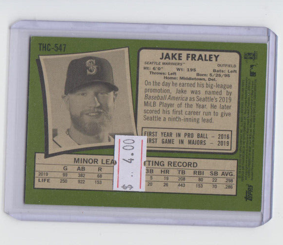 2020 Heritage Jake Fraley Chrome Purple Refractor Hi # THC547 Mariners ...