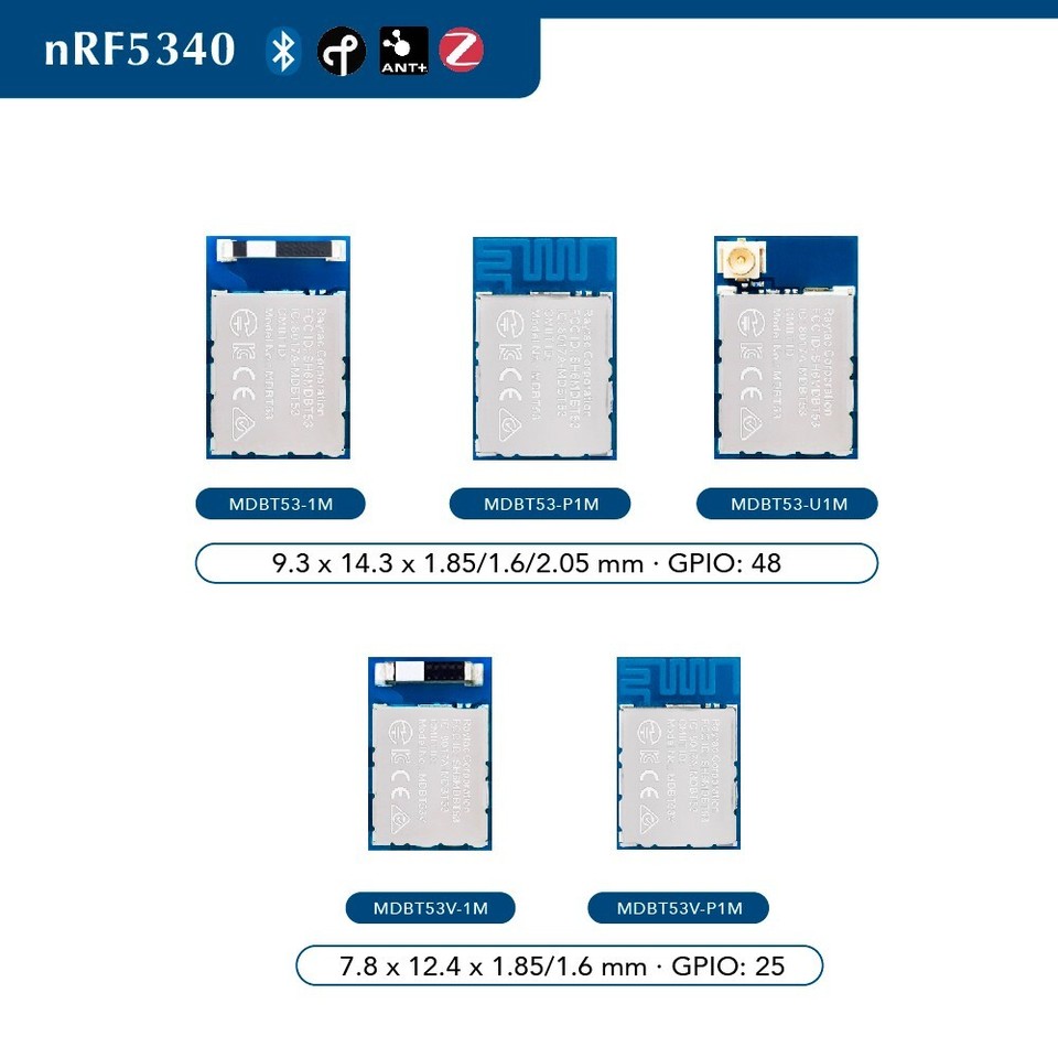 Nordic nRF5340 Module MDBT53V-P PCB Antenna Bluetooth BLE Audio FCC IC ...