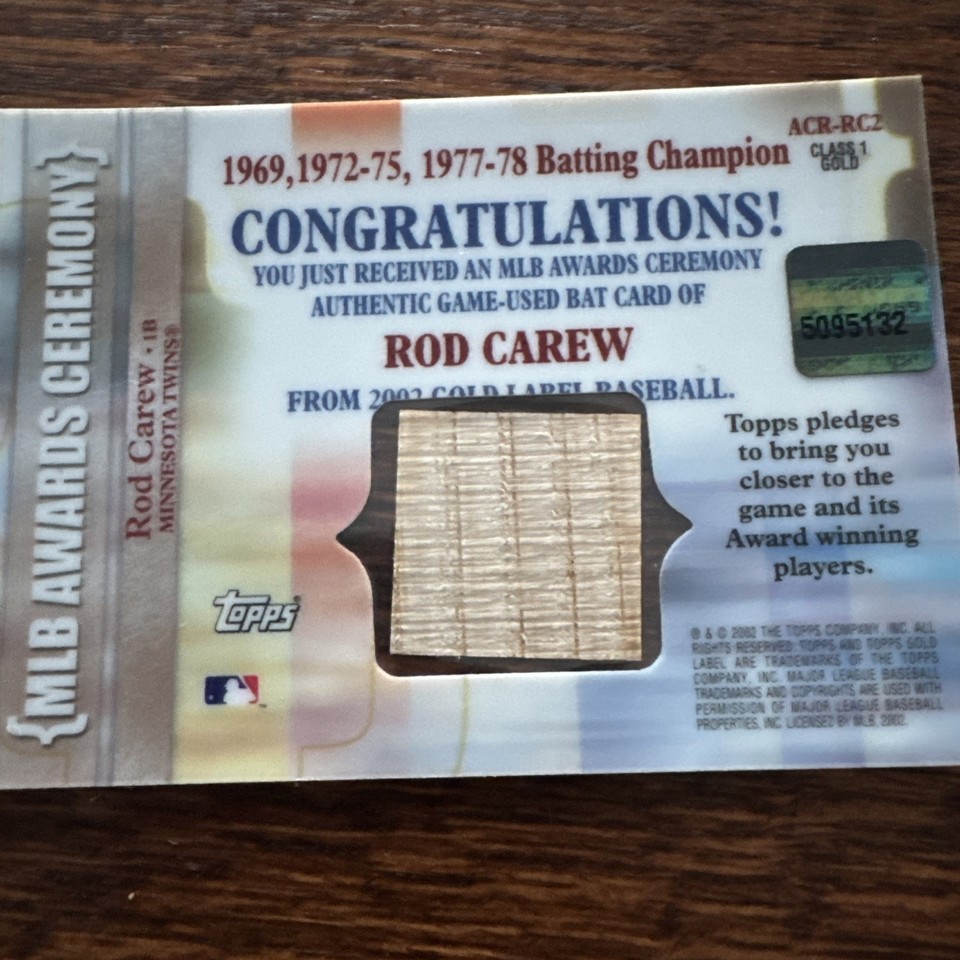 2002 Topps Gold Label - ROD CAREW - Award Ceremony Game Used Bat TWINS ...
