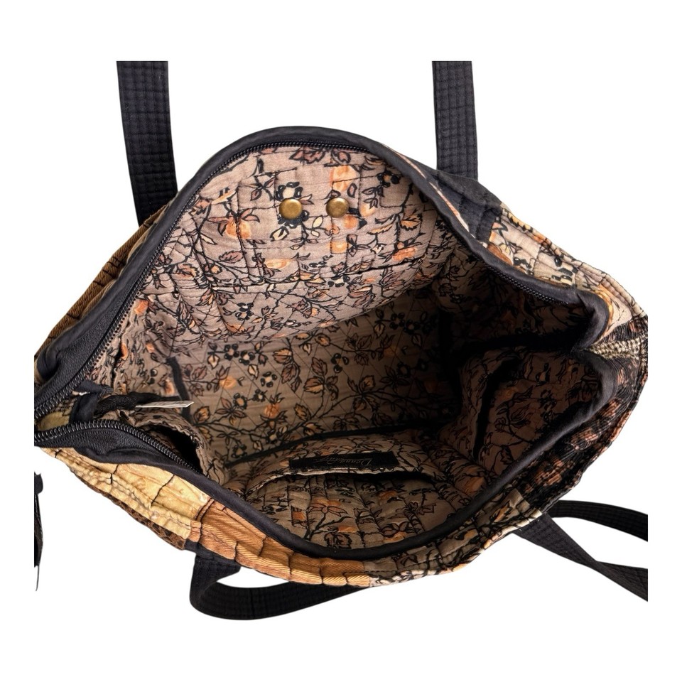 Donna Sharp Quilted Brown & Black Shoulder Bag/Purse Pockets Double ...