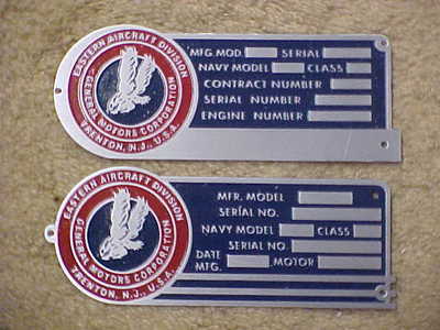 Eastern Aircraft BT-13 TBM & other airplanes Data Plate WW2 Acid Etched ...