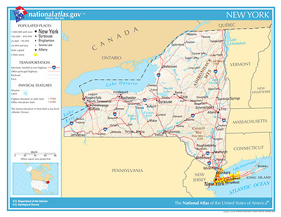 New York State Reference Laminated Wall Map | eBay