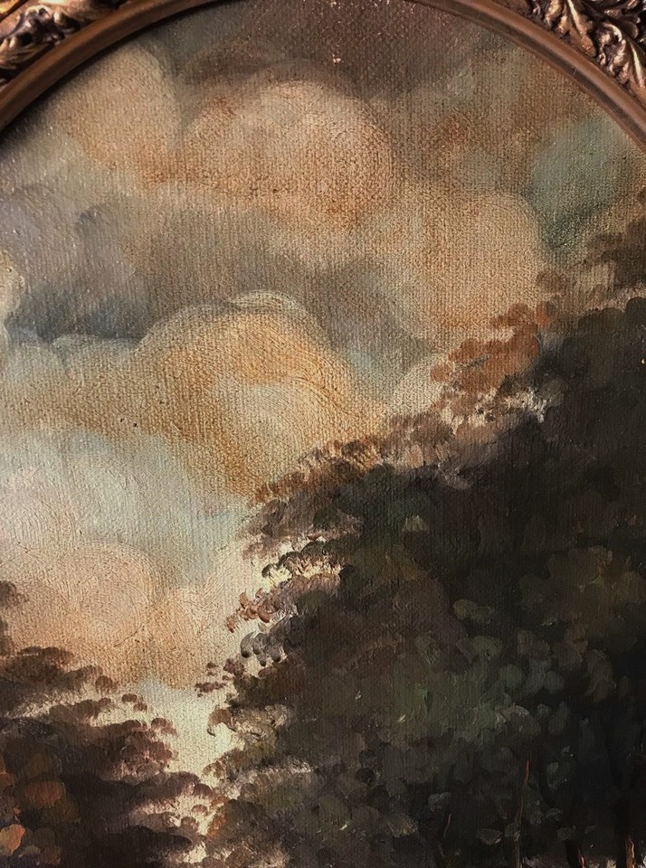 Fascinating Oval Oil Painting on Canvas Landscape Signed at the Base ...