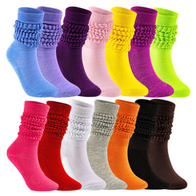 Slouch Socks Cotton Scrunch Knee High Extra Long Heavy Socks Womens ...