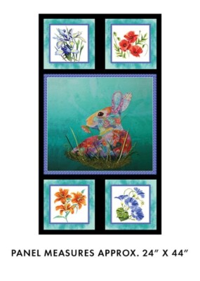 Benartex A Painted Garden Bunny in Bloom Panel Teal Multi 24"x44 ...