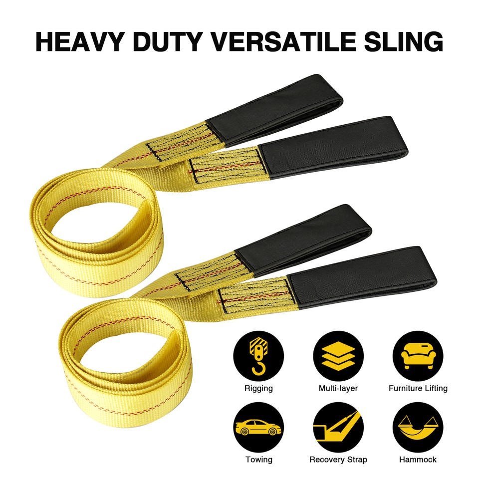 2Pcs 6' x 2" Nylon Sling Lift Tow Strap Rope Chain Lifting Hoist ...