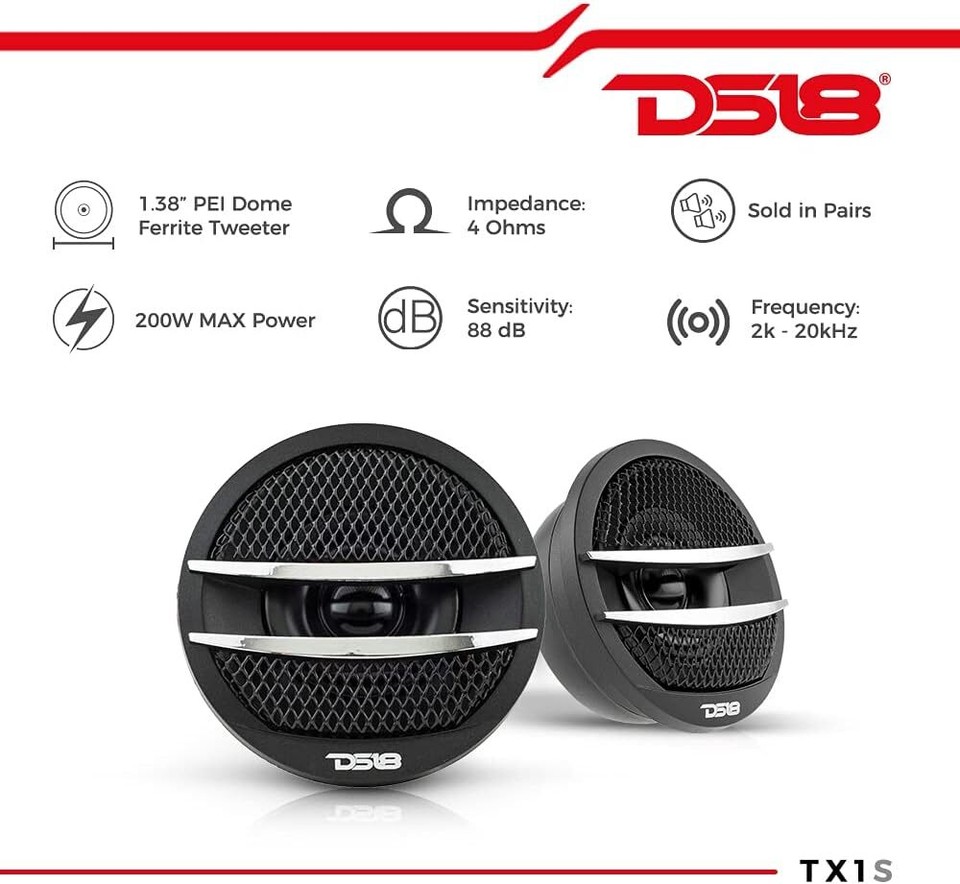DS18 TX1S Car Audio 2" Super Tweeter Build In Crossover Silver 200 ...