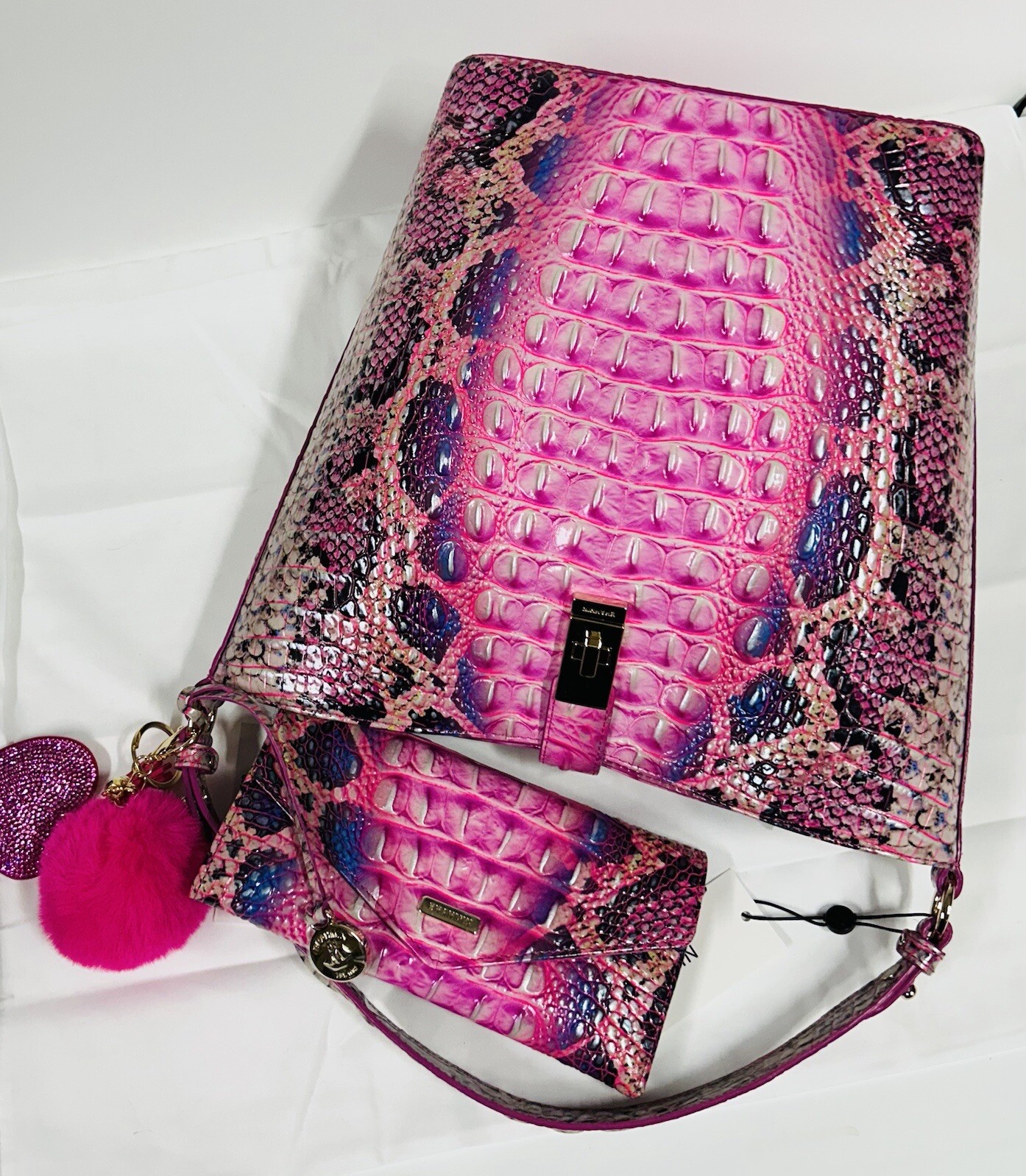 NEW BRAHMIN SHIRA PINK COBRA OMBRE MELBOURNE LEATHER HANDBAG & VERONICA ...