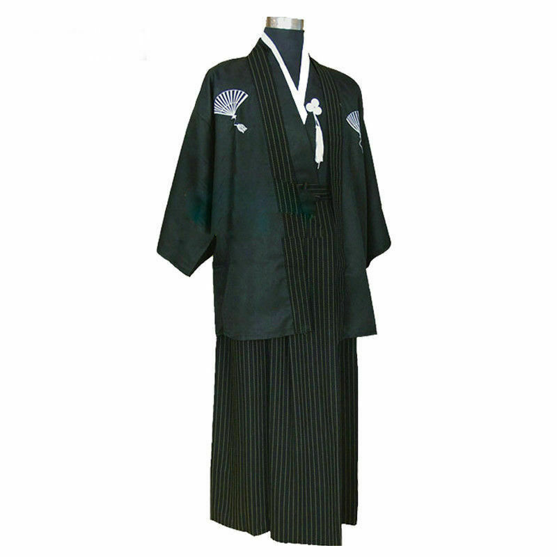 Japanese Samurai Kimono Men Traditional Pajamas Warrior Robe Black ...