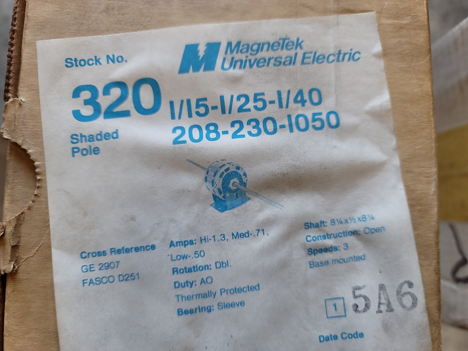 MAGNETEK 320 & UNIVERSAL ELECTRIC MOTOR Dbl. Shaft 1/15-1/25-1/40HP 208 ...