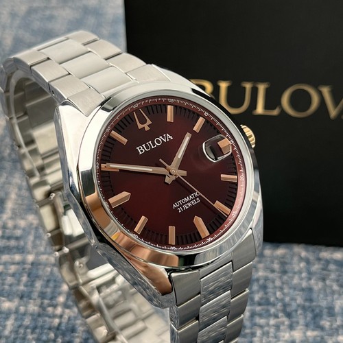 Bulova Surveyor 98B422 Red Dial Stainless Steel Automatic Men's Watch ...