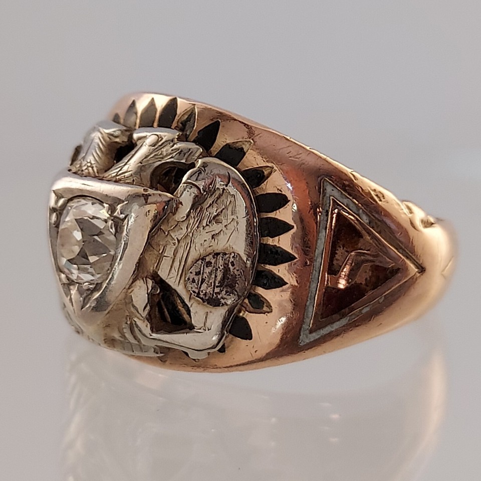 Vintage 10k Diamond Scottish Rites 32nd Degree Ring. Double Eagle. .45 ...