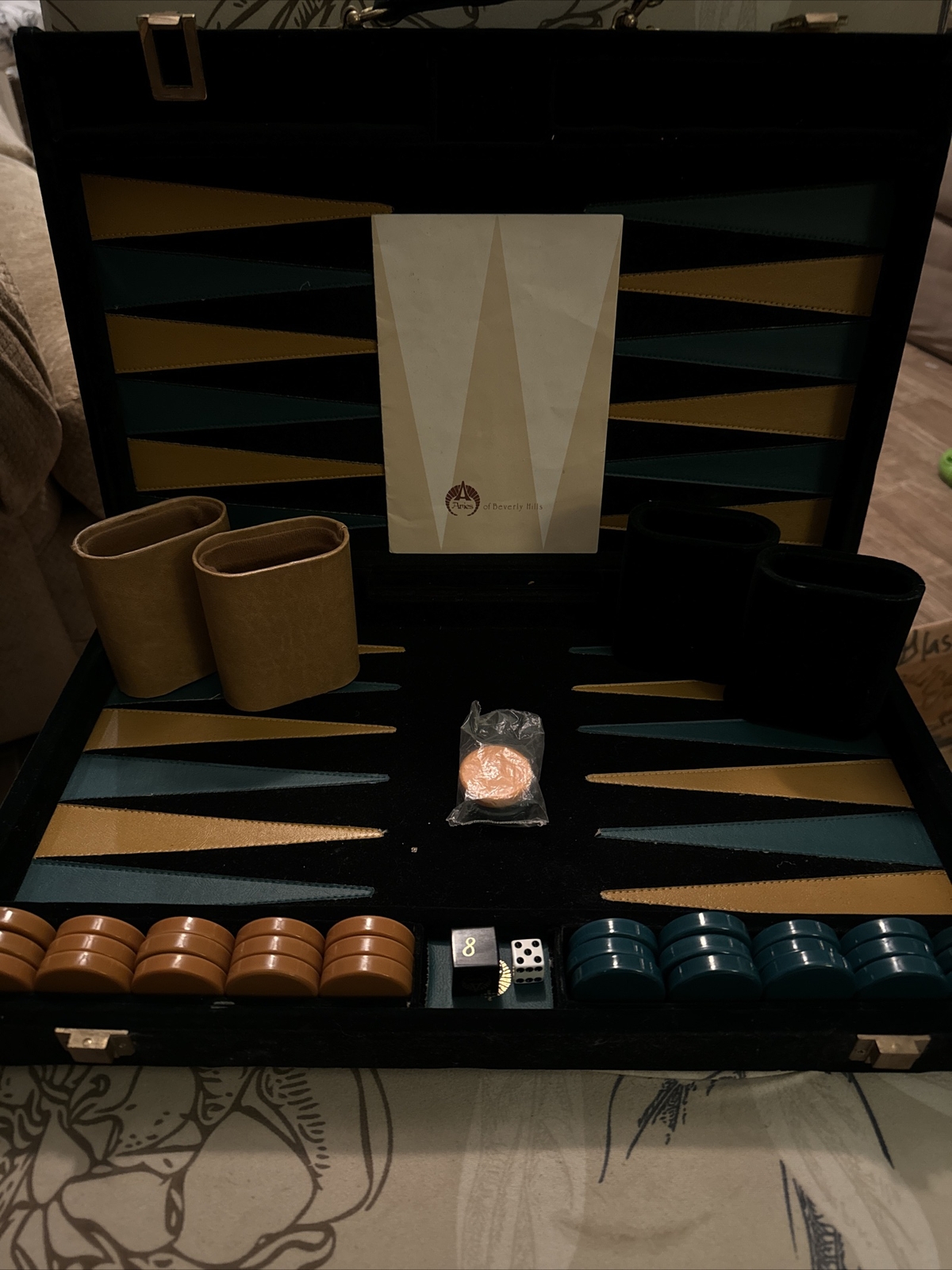 Vintage Aries Of Beverly Hills Backgammon Game Set Green Top Handle ...