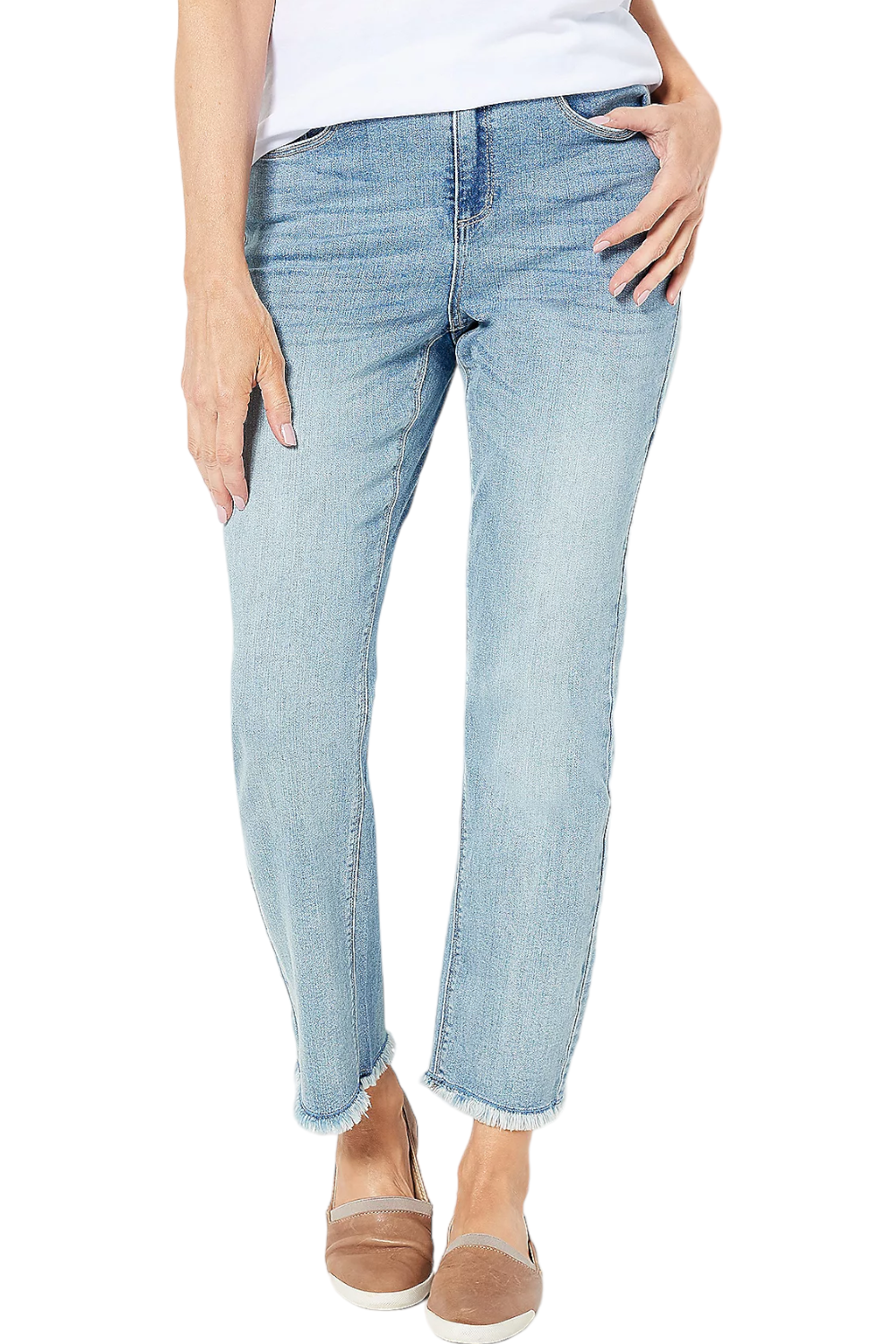Susan Graver Stretch Denim Girlfriend Jean w/ Frayed Cuff | eBay