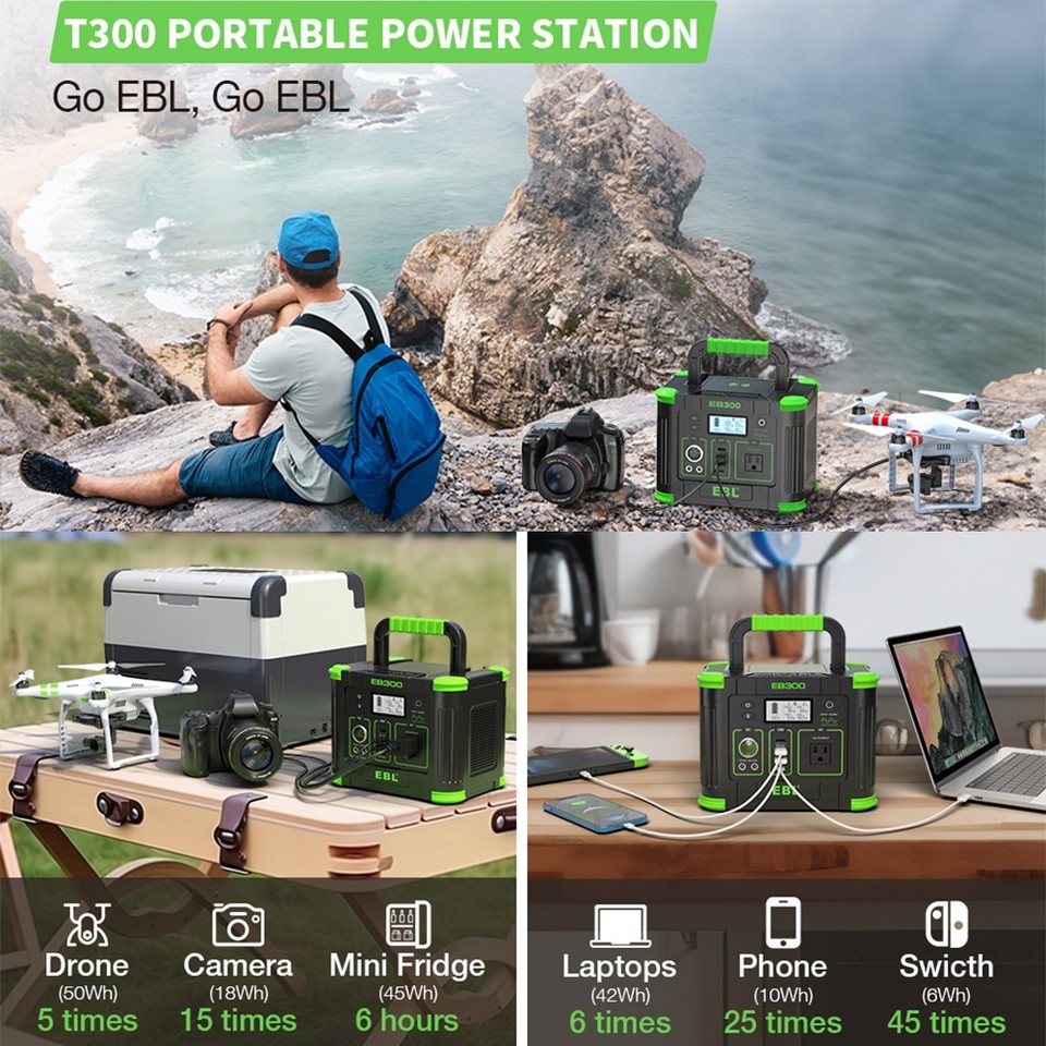 EBL 330W/288Wh LiFePO4 Lithium Battery Portable Power Station Power Sup ...