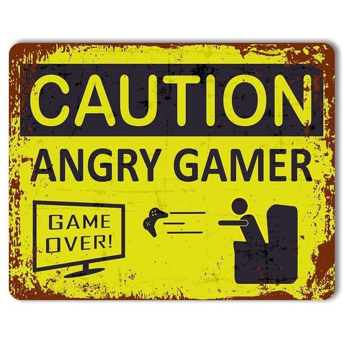 Caution XBOX PS4 PC Switch ANGRY GAMER Bedroom kids Metal Aluminium ...