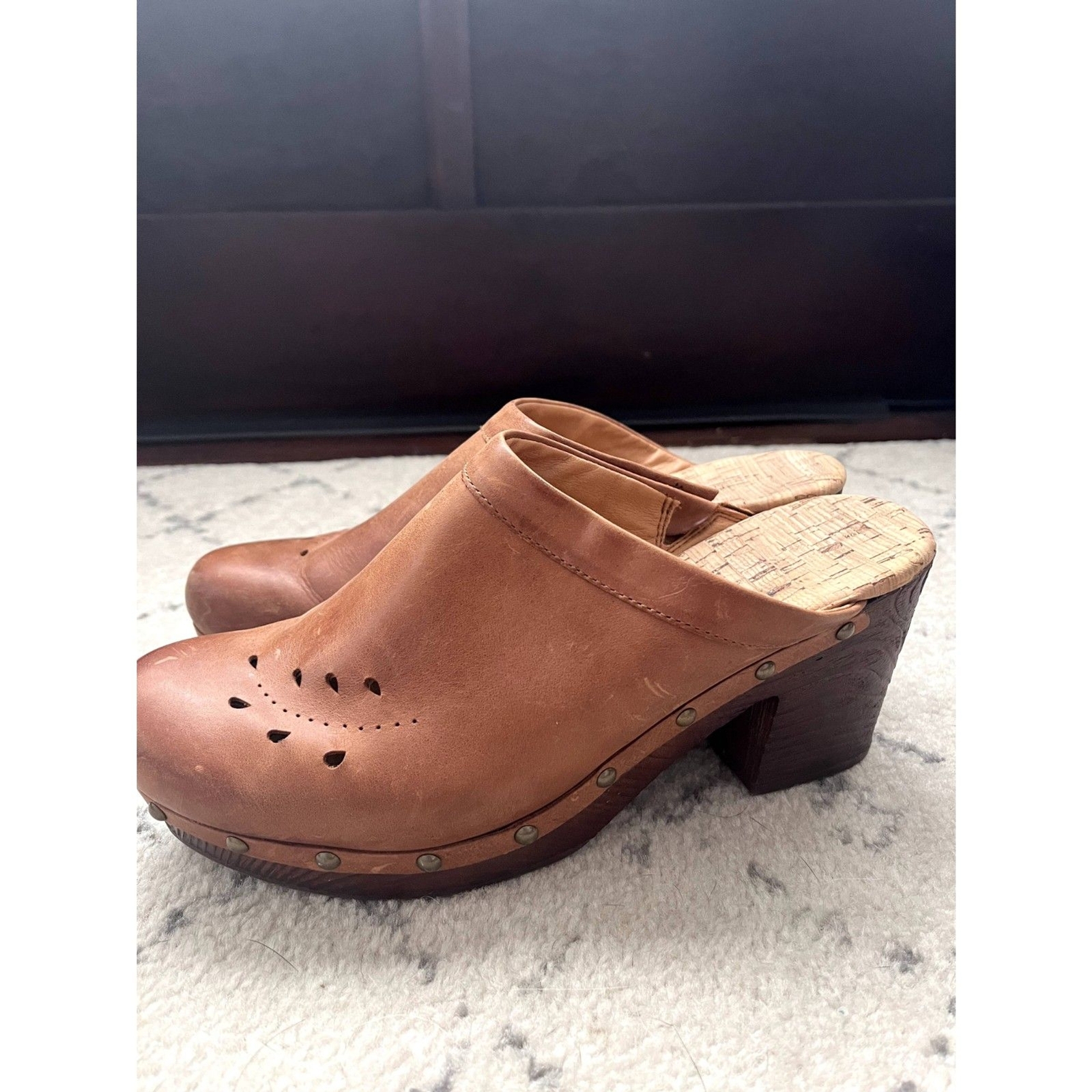 Womens Korks Brandi Clogs Brown Leather Platform Mule… - Gem