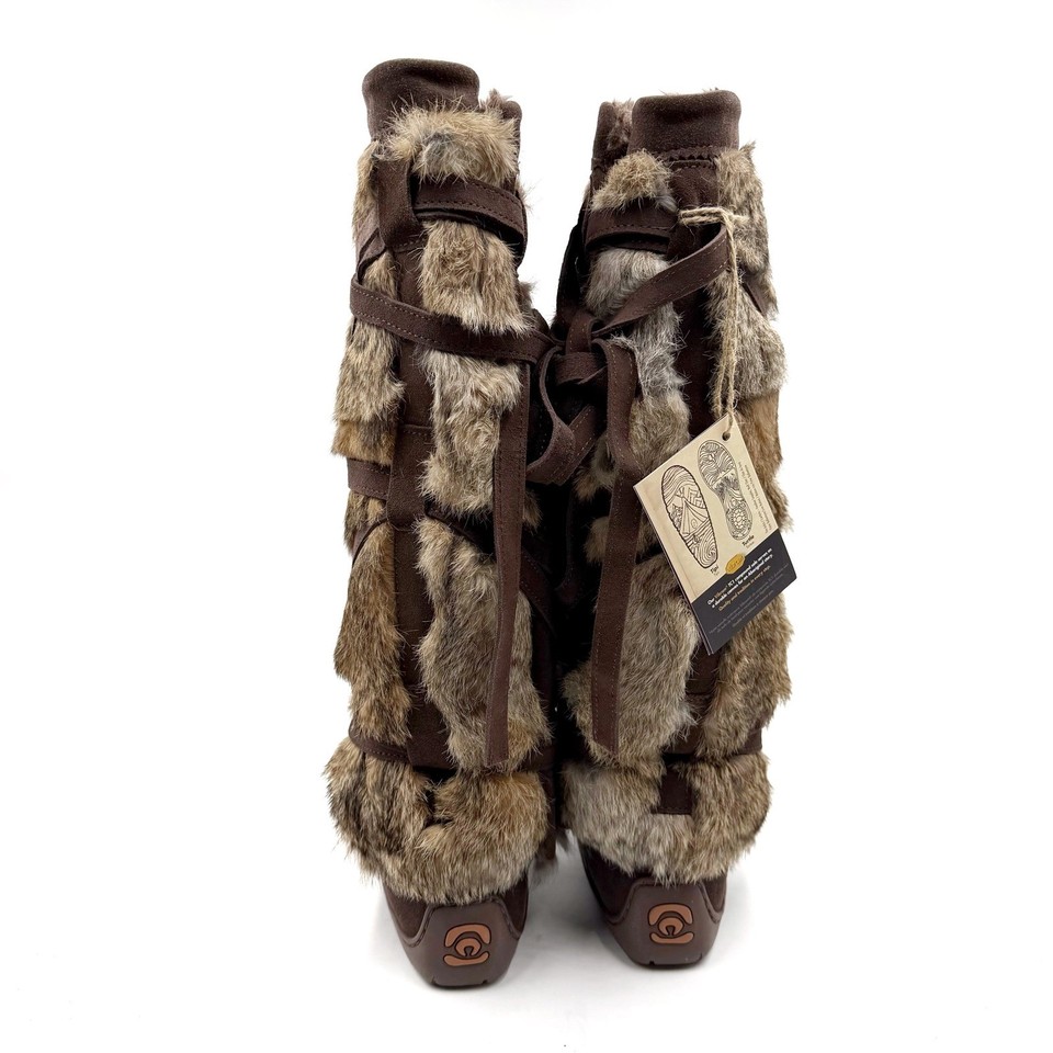 Manitobah Tall Wrap Mukluks Tall Rabbit Fur Suede Boots Brown Sz 6 ...