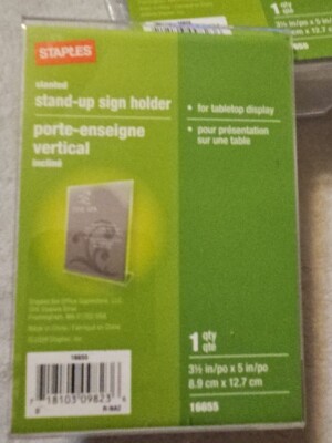 6X New Staples One Slanted Stand-Up Sign Holder 3 1/2"m X 5" Clear ...