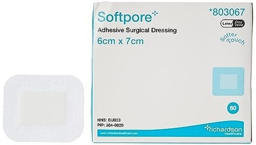 Softpore Adhesive Surgical Dressing 6cm x 7 cm - 60 dressings - Burn ...