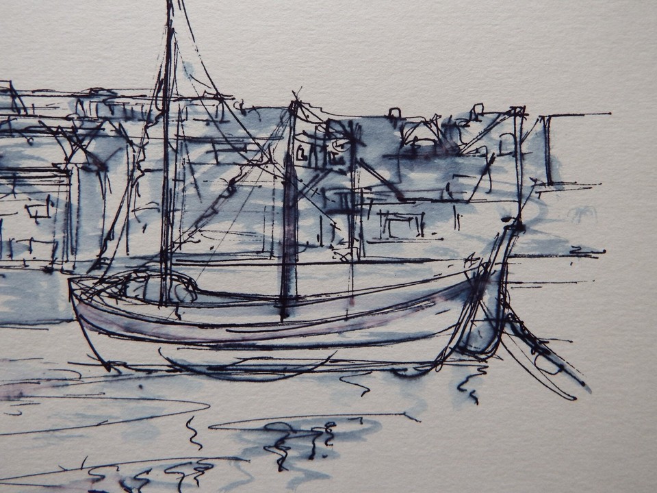 Ink Drawing St. Ives Cornwall on Ivory White Watercolour Paper | eBay UK