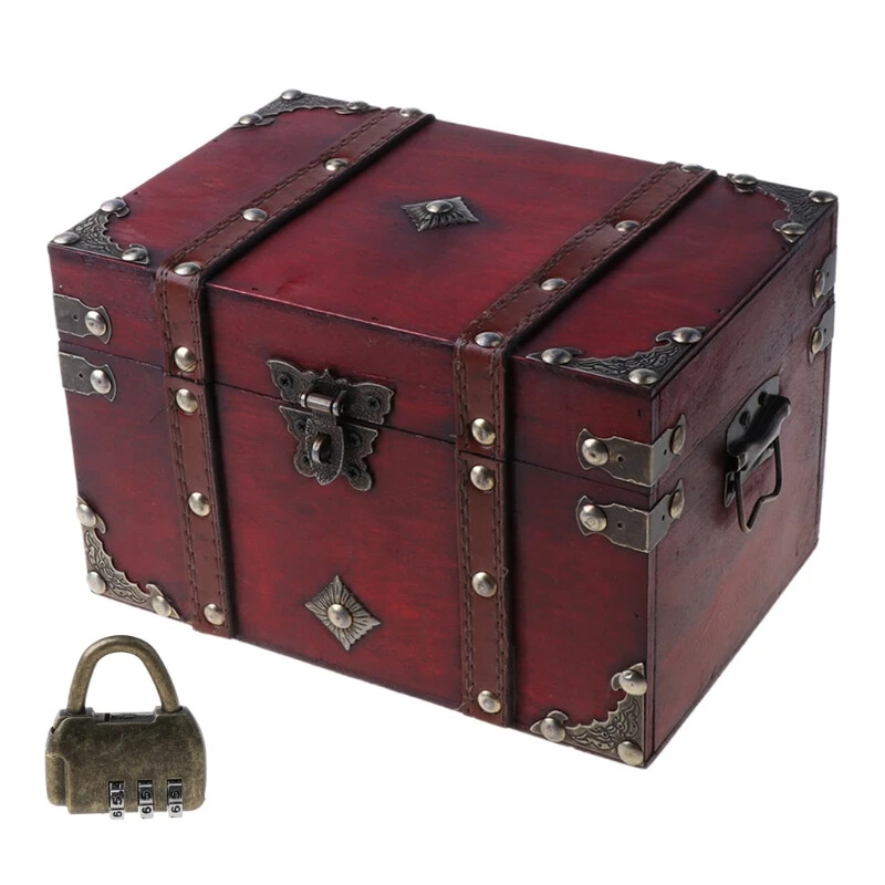 Retro Treasure Chest with Lock Vintage Wooden Storage Box Antique Style ...