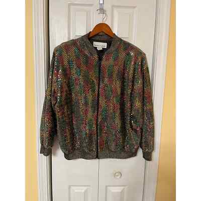 Vintage 80's Brenda Goode Sequence Bomber Jacket Shoulder Pads Womens ...