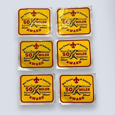 Vintage 50 MILER AWARD Boy Scout DECAL STICKER BSA Hiking Canoeing Camp ...
