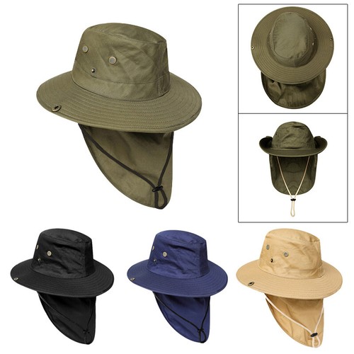UPF 50+ Mens Sun Hat with Neck Flap Summer Fishing Beach Hat Safari Hat ...