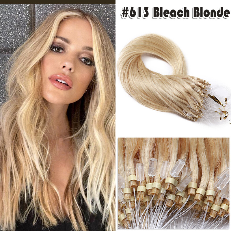 300PCS Micro Loop 100% Remy Human Hair Extensions Nano Ring Bead Full ...