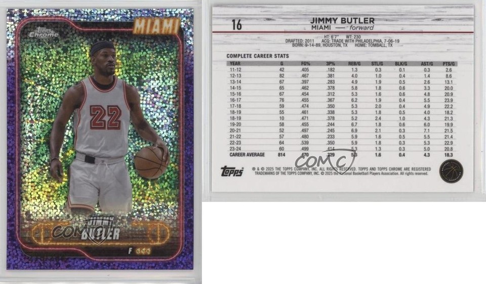 2024-25 Topps Chrome Purple Speckle Refractor 218/299 Jimmy Butler #16 ...