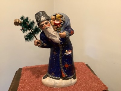 Vaillancourt Folk Art Blue Father Christmas Window Display Chalkware | eBay