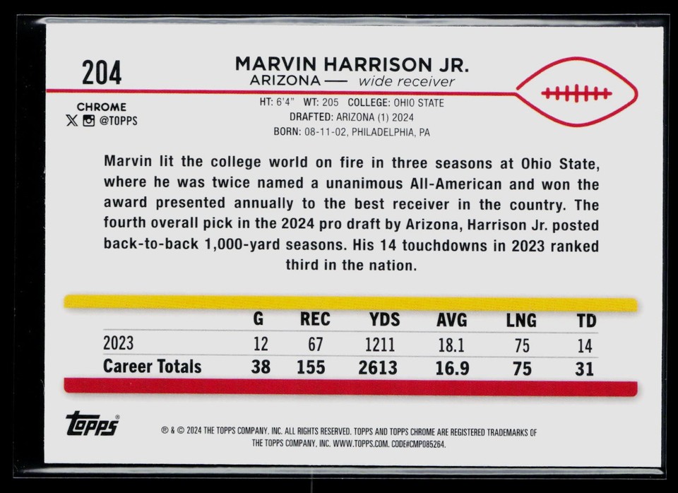 2024 Topps Chrome #204 Marvin Harrison Jr. | eBay