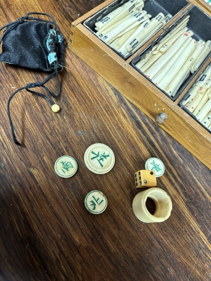 Rare Vintage Bone & Bamboo Mahjong Set Antique 118 Sticks 180 Tiles ...