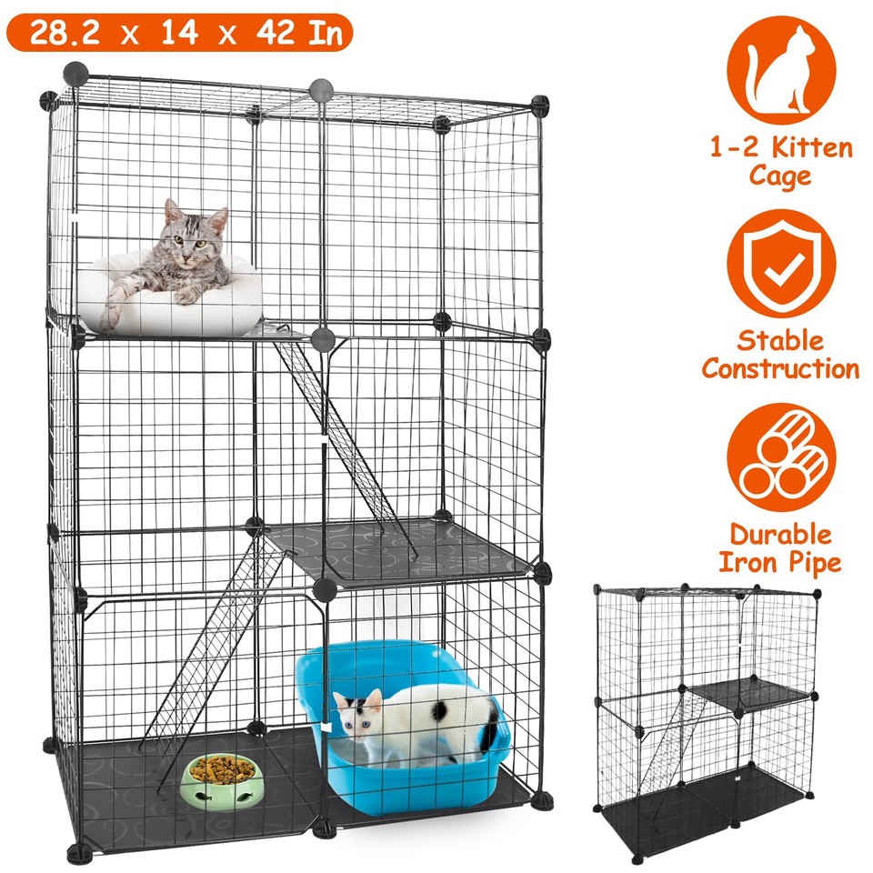 4 Type Large Cat Cage Enclosure Metal Wire Kennel DIY Playpen Catio ...