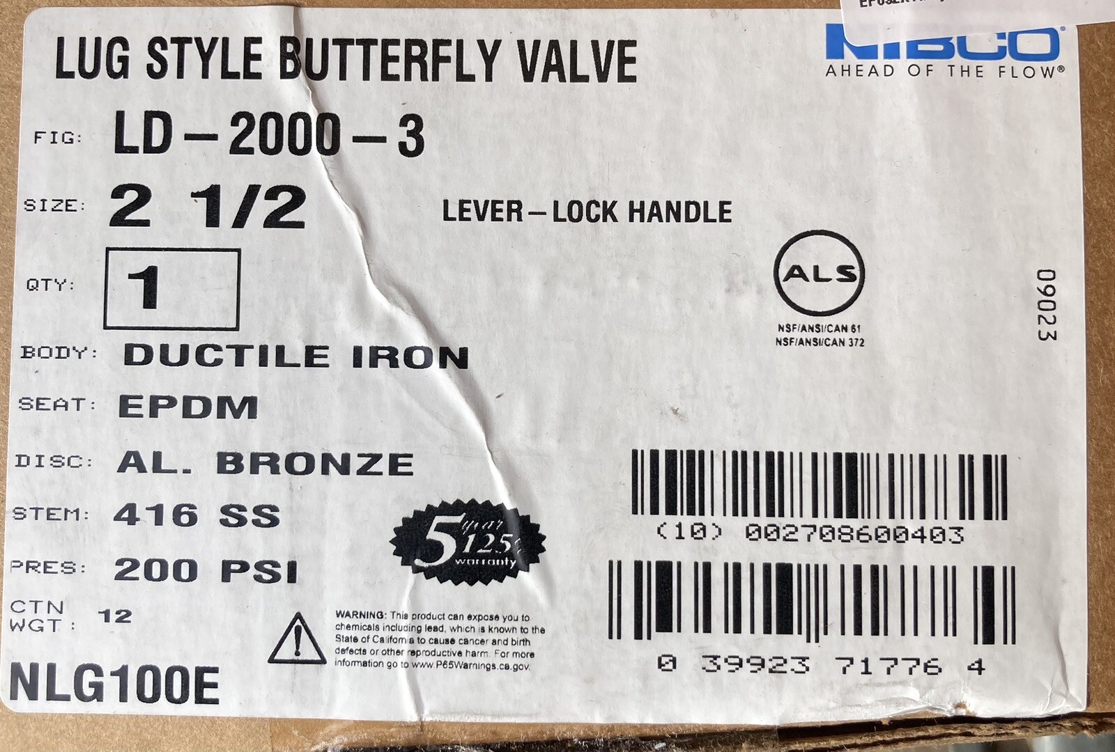 NIBCO Ld-2000-3 Butterfly Valve Ld20003 Di Lug Style for sale online | eBay