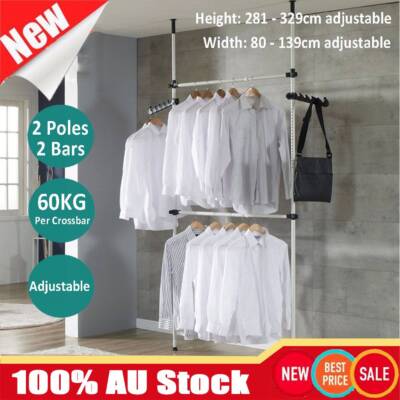 Telescopic Wardrobe Organizer Heavy Duty Movable Hanging Rail Garment ...