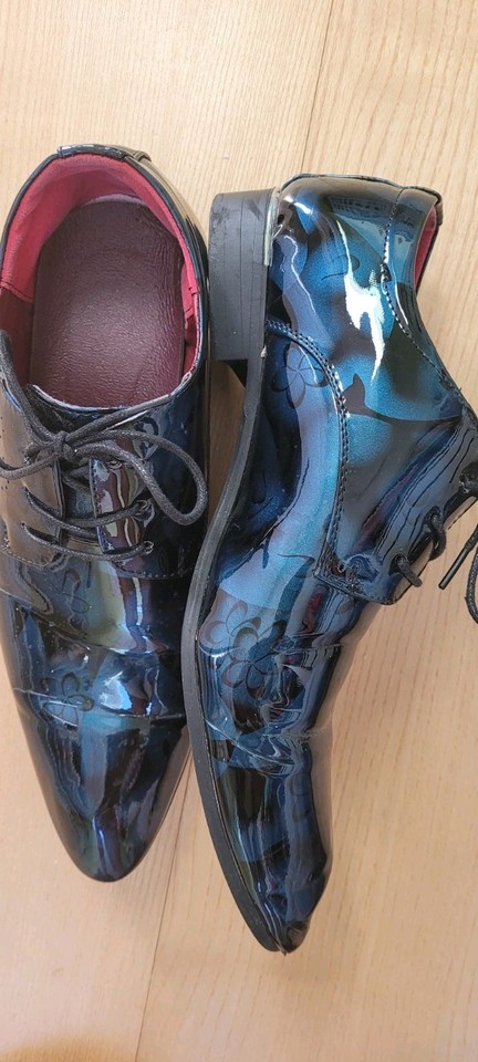 Mens Size 10 Patent Leather Blue Shoes Lace Up Smart Formal Office ...