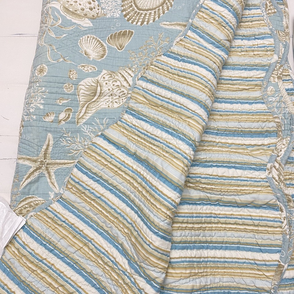 Natural Shells Reversible Full Queen Quilt 2 Shams Dust Ruffle C&F Home ...