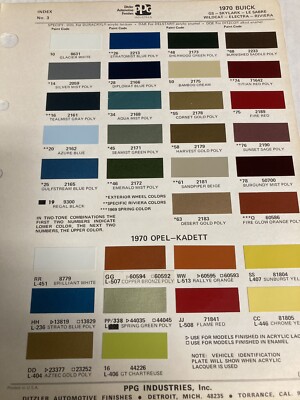 1970 Buick Automotive PPG Ditzler Exterior Paint Color Chip Original ...