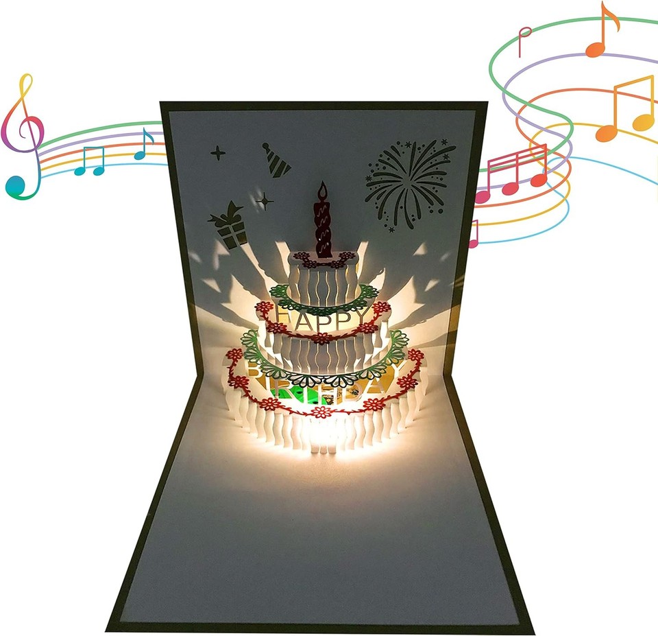 3D Pop Up Birthday Cards,Warming LED Light Birthday Cake Music Happy ...