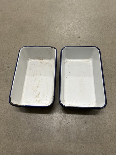 Vintage Enamelware Rectangle Refrigerator Pan. Lot Of 2. No Lids. White ...