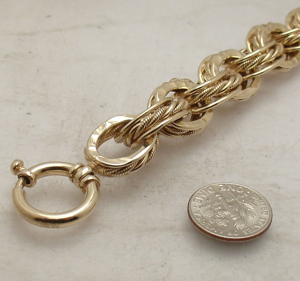 Technibond Bold Twisted Triple Oval Link Bracelet 14K Yellow Gold Plated Silver | eBay