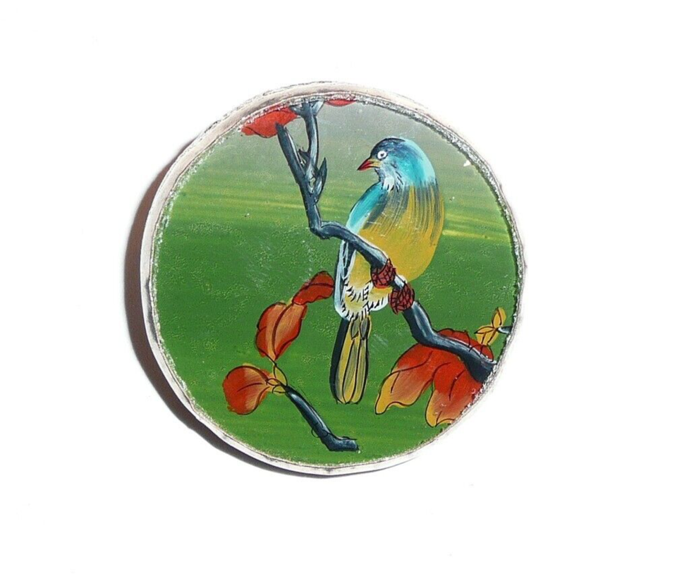 Bird Yellow & Blue Primitive Reverse Paint Glass & Metal Shank Button 1 ...