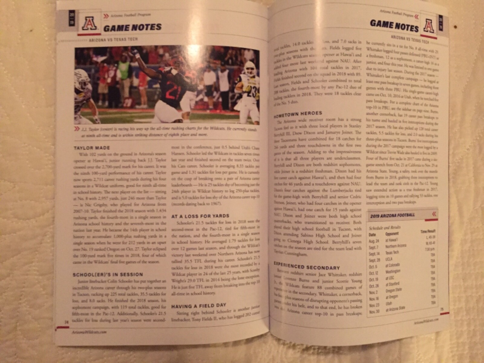 2019 College Football Game Program with Game Ticket Arizona vs Texas ...