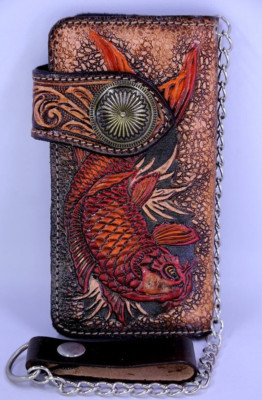 Carp Carved Wallet Handmade Cowboy Wallet Mens Bifold Wallet Chain Gift ...